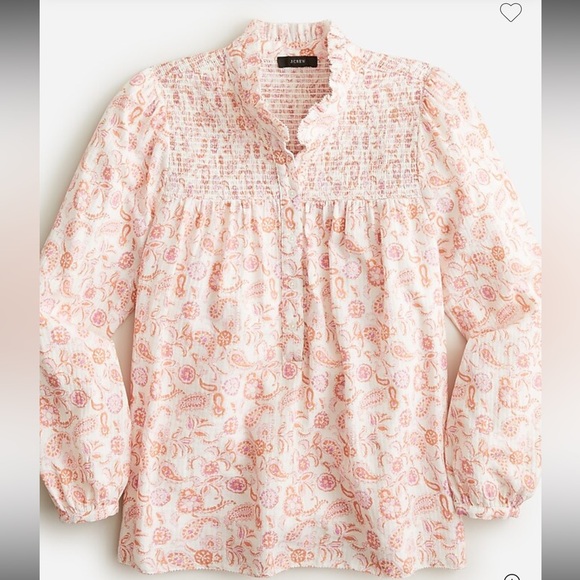 J. Crew | Tops | J Crew Floral Pink Blouse With Smocking And Ruffle ...